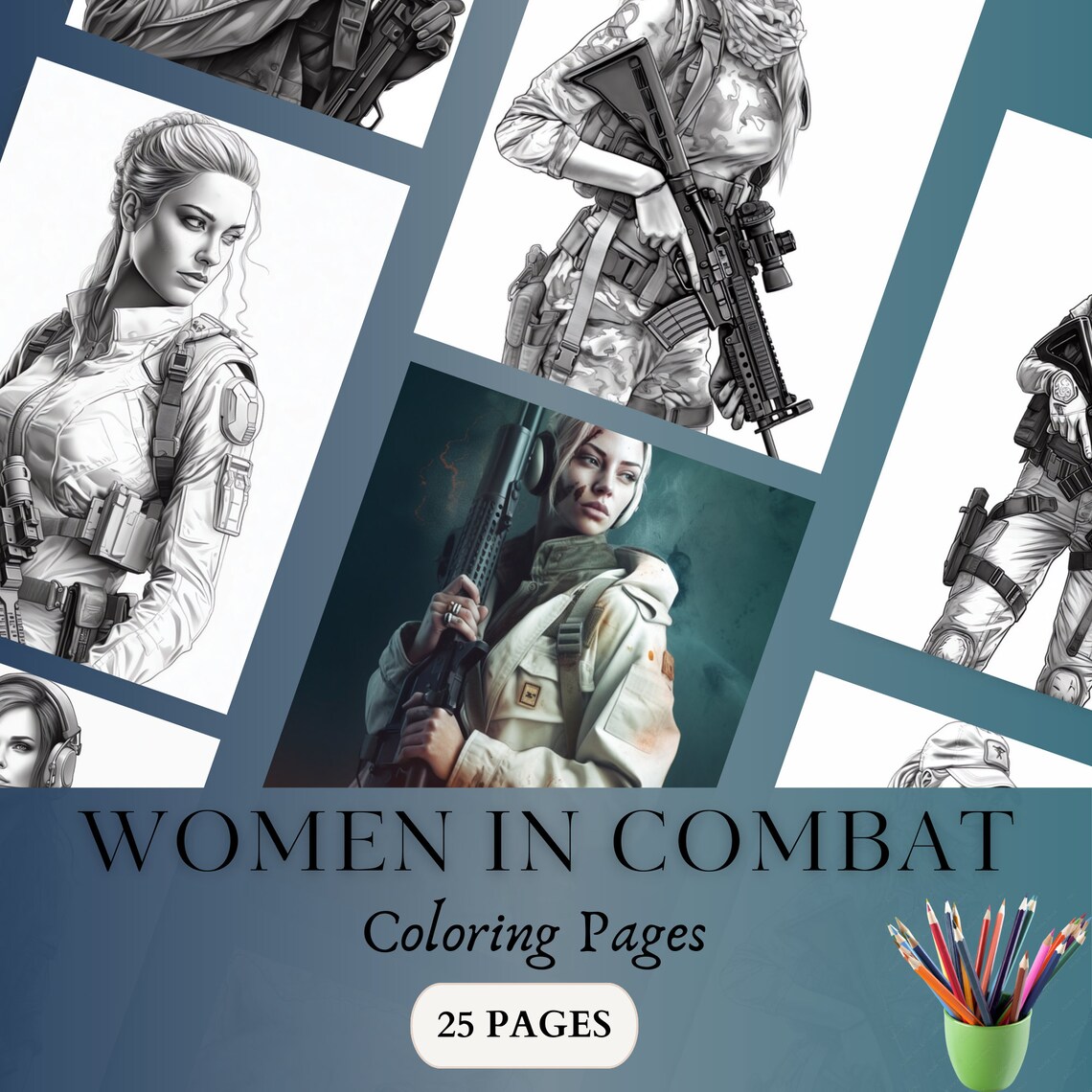 Instant Download - 25 Women in Combat Military Coloring Pages, Strong ...