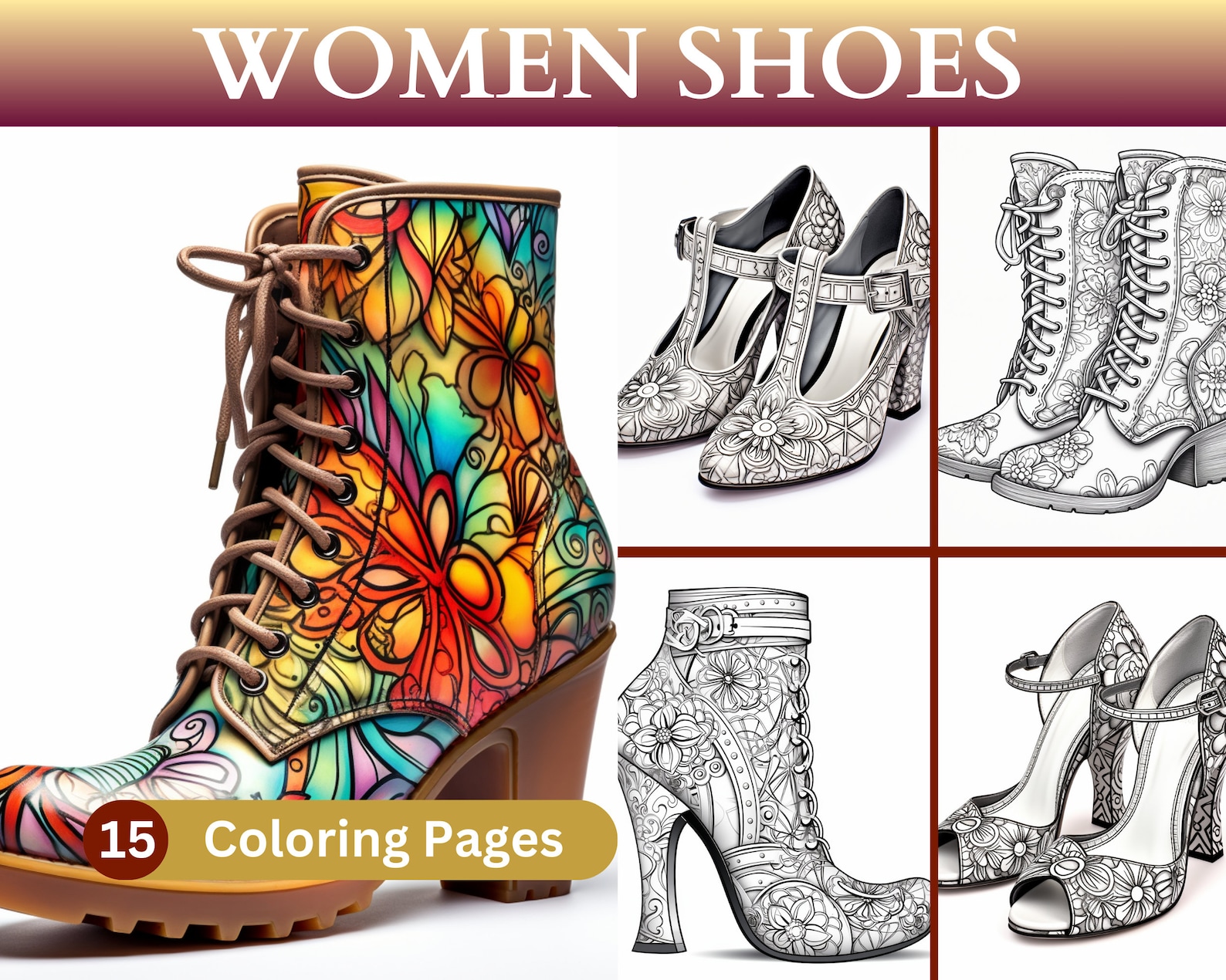 15 Women Shoes Coloring Pages, Shoes Fashion, Shoe Art, High Heels ...