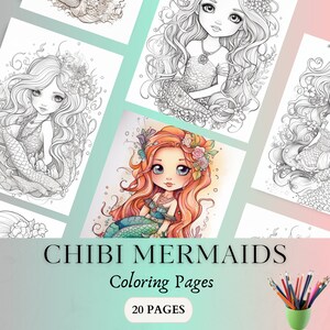 20 Chibi Mermaids Coloring Book, Fantasy, Ocean, Sea Creatures ...