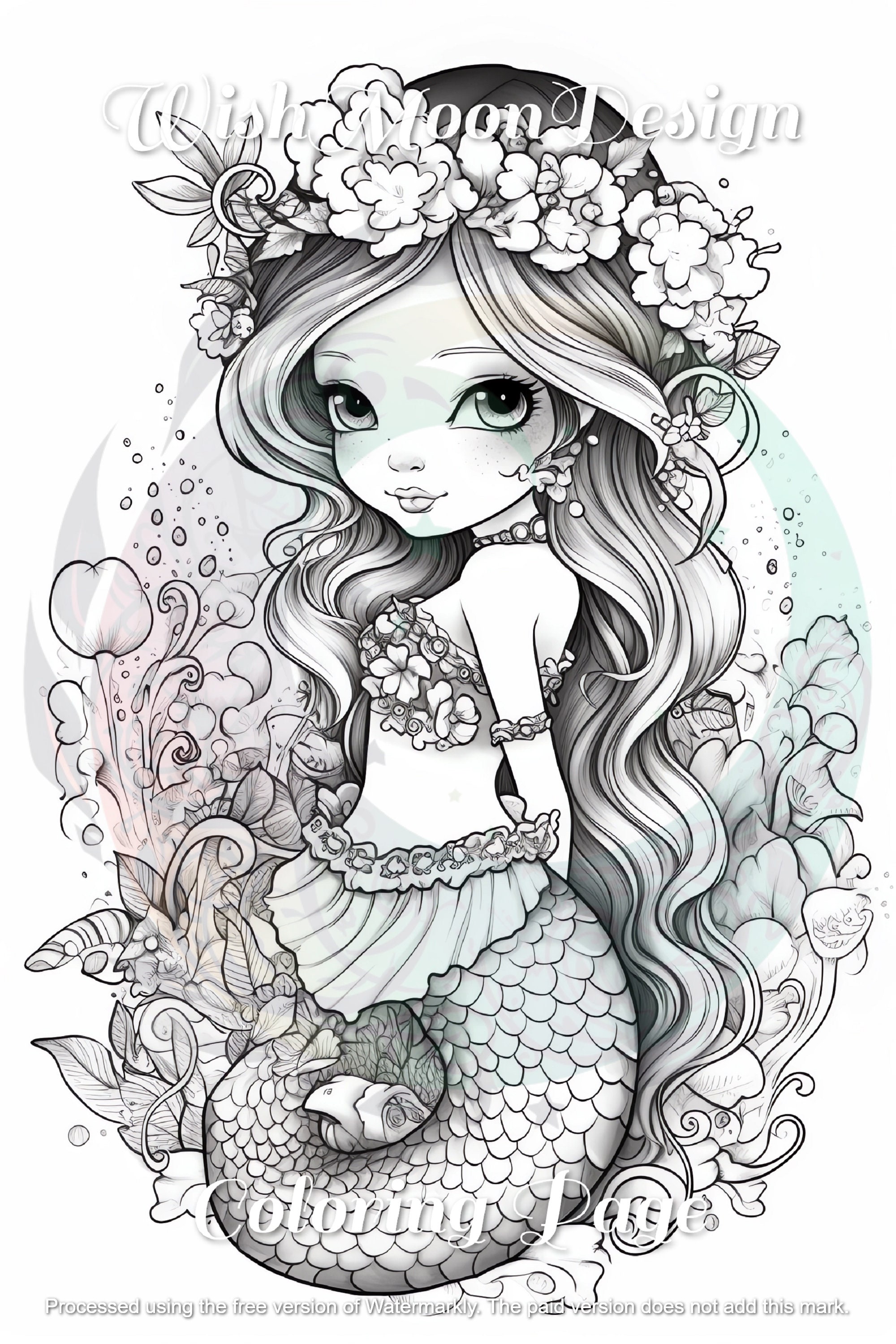 20 Chibi Mermaids Coloring Book, Fantasy, Ocean, Sea Creatures ...