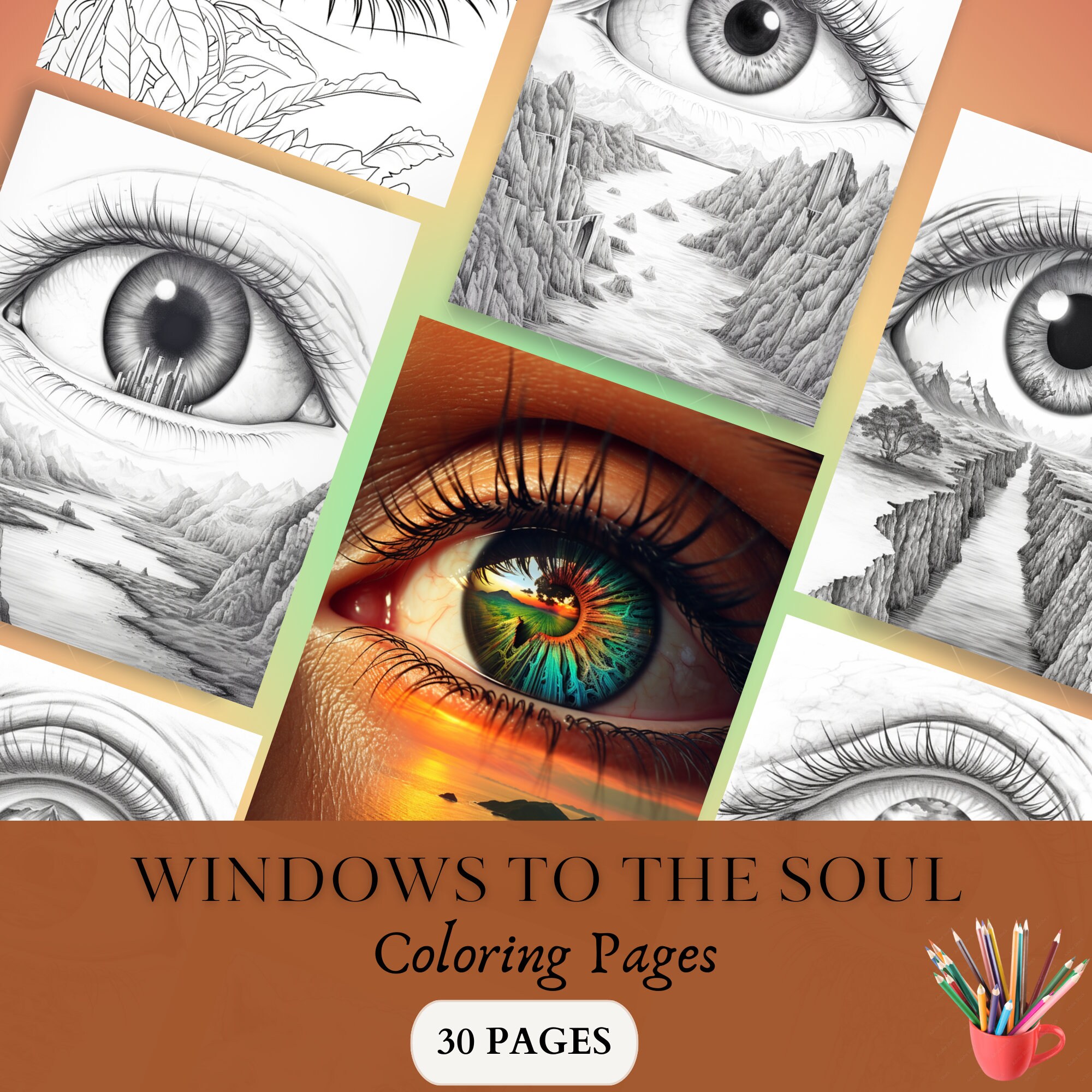 30 Windows to the Soul Coloring Pages | Digital Download | Eye Coloring ...
