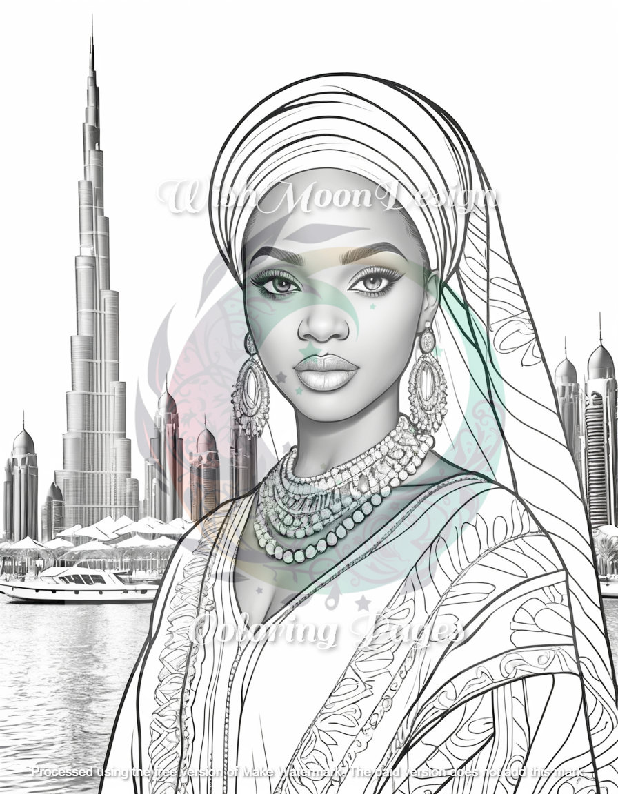 45 Traveling to Dubai Adults Coloring Book, African American Tourist ...