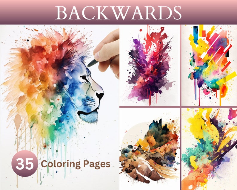 35 Backwards Coloring Pages, Reverse Coloring, Retro, Watercolor Art ...
