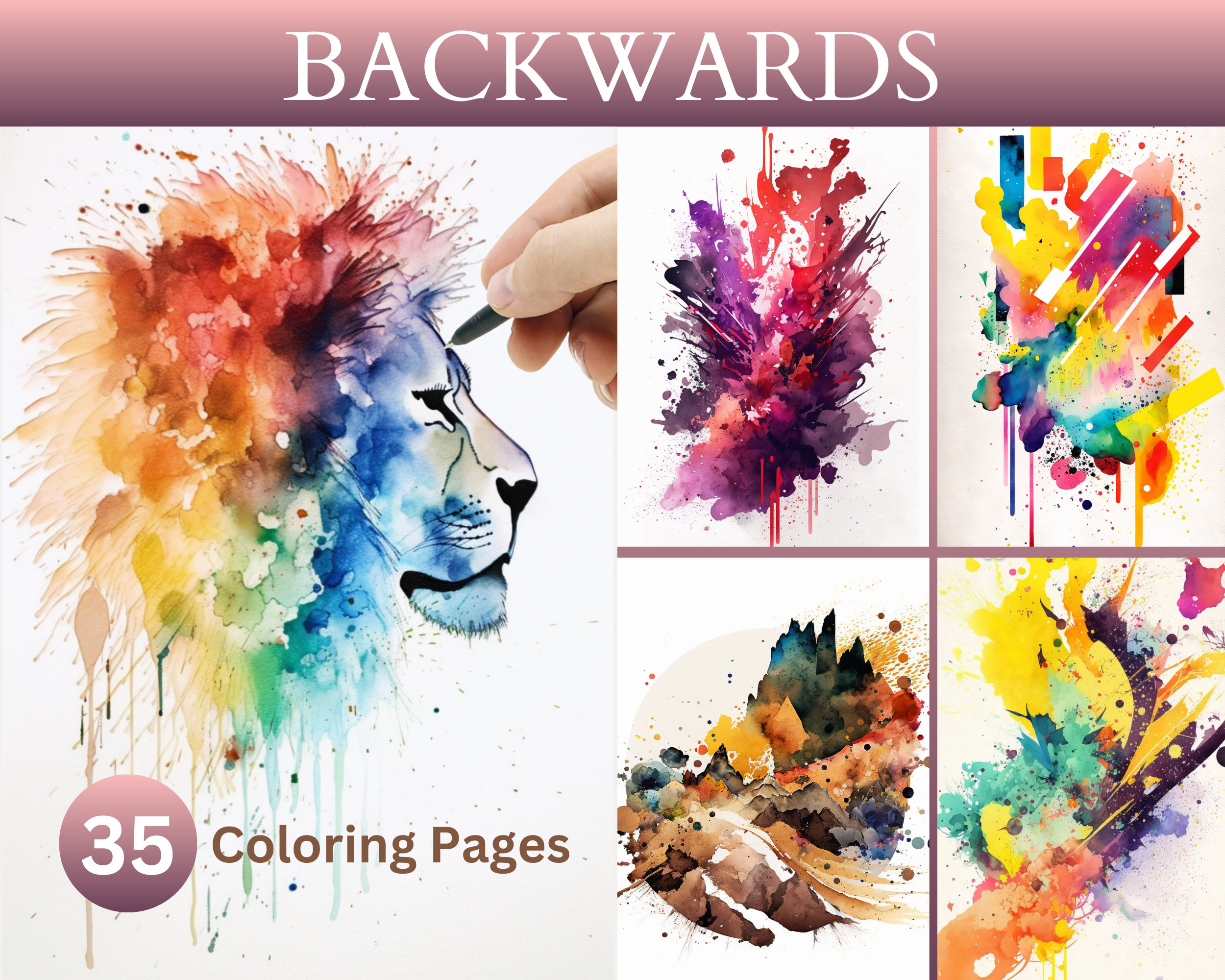 35 Backwards Coloring Pages, Reverse Coloring, Retro, Watercolor Art ...