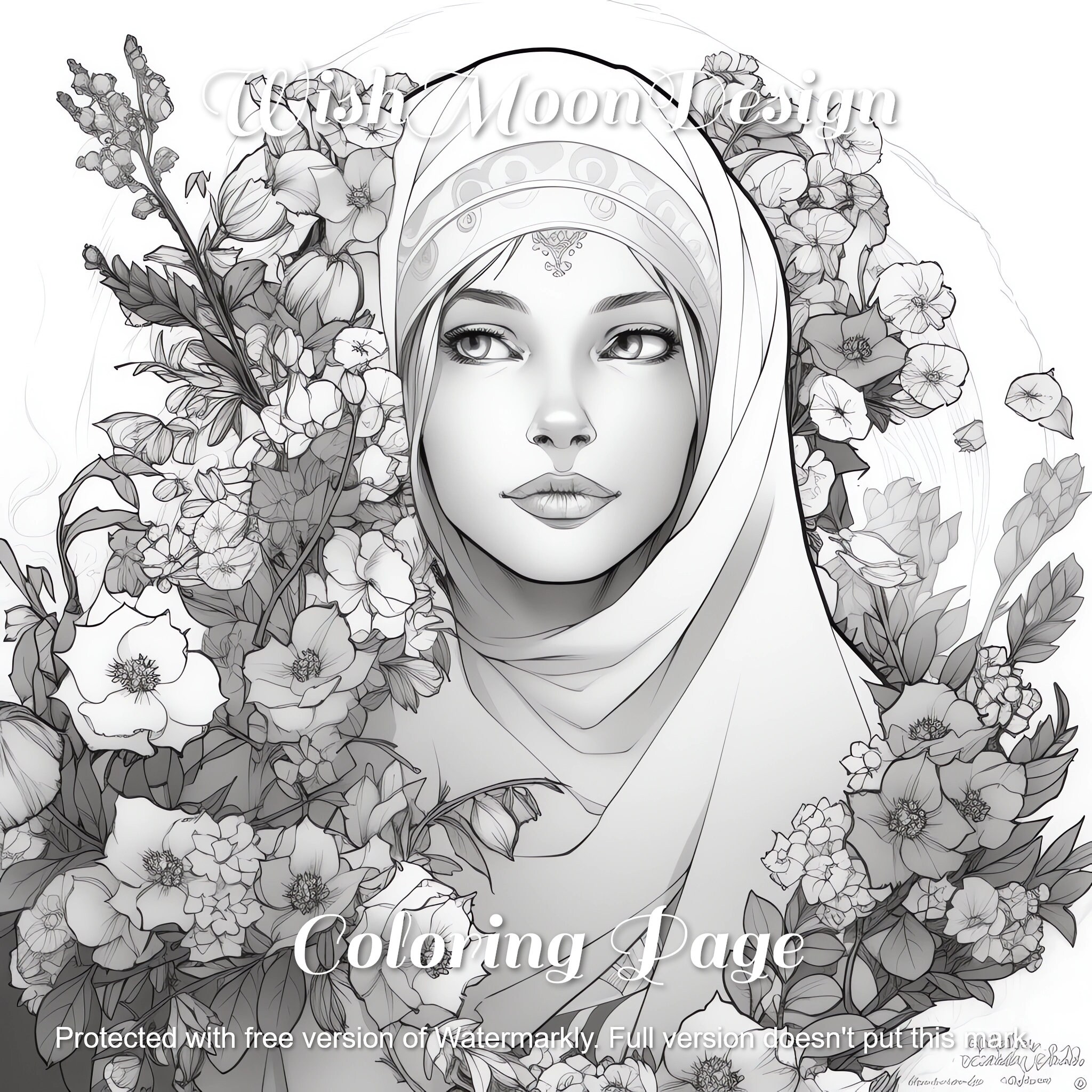 Beautiful Muslim Girl Coloring Pages For Adults