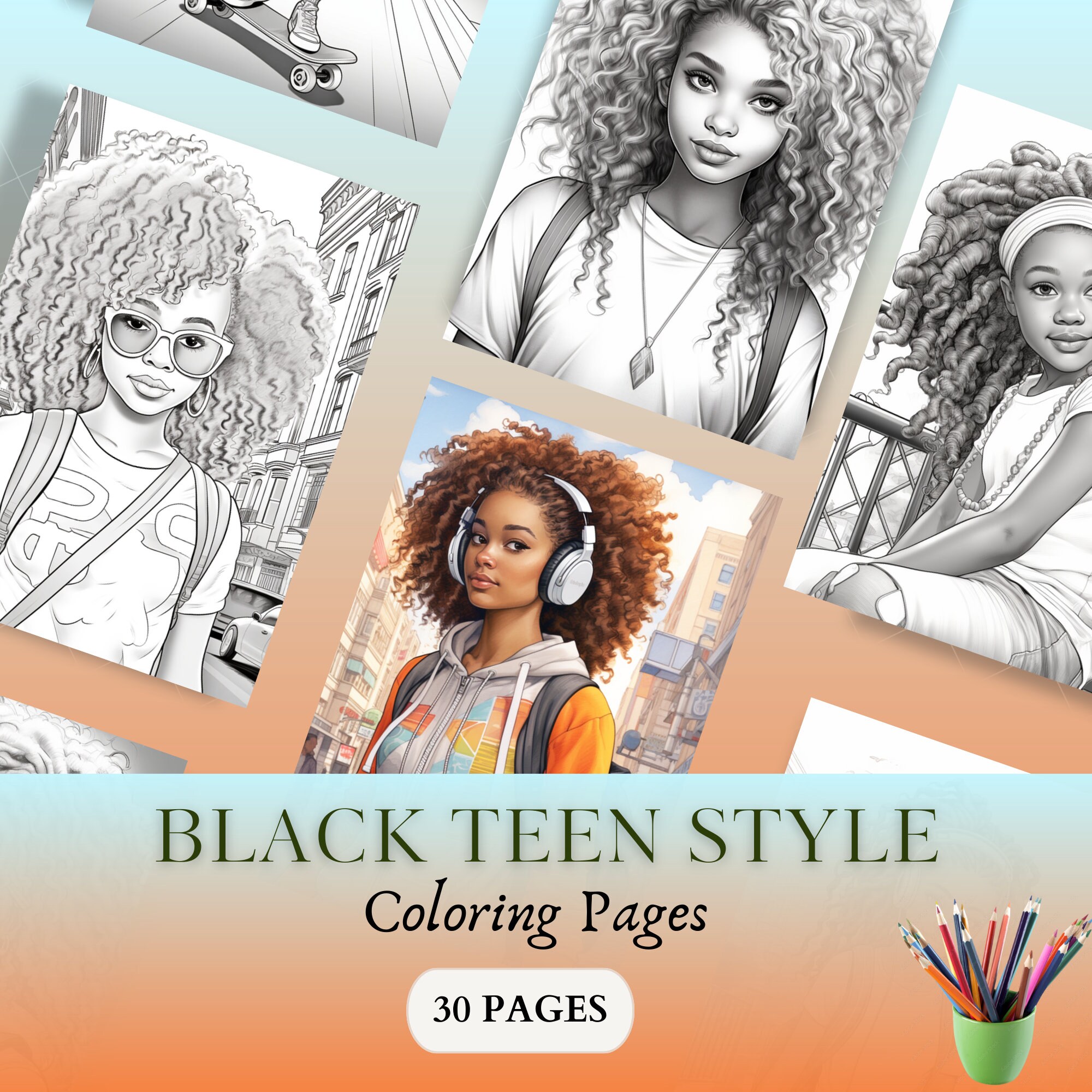 30 Black Teen Style Coloring Book, Afrocentric, Modern Art, Fashion ...