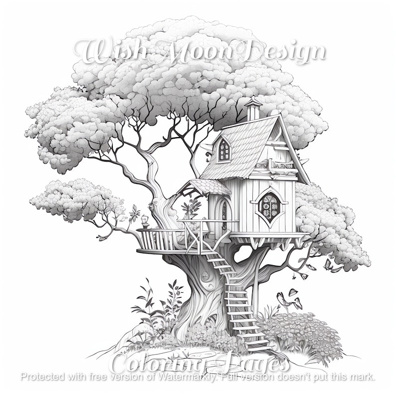 24 Fairy Tree House Coloring Pages Fairyland Fantasy - Etsy