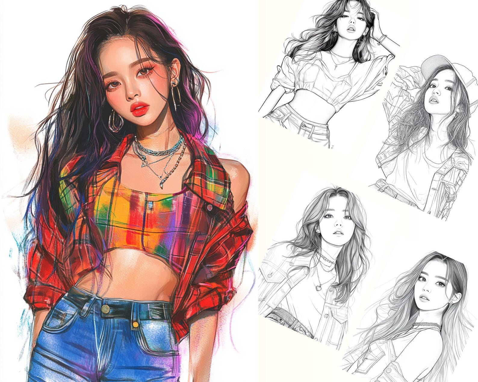 35 Coloring Pages Bundle Kpop Girl Fashion, Kpop Inspired Girl, K-pop ...