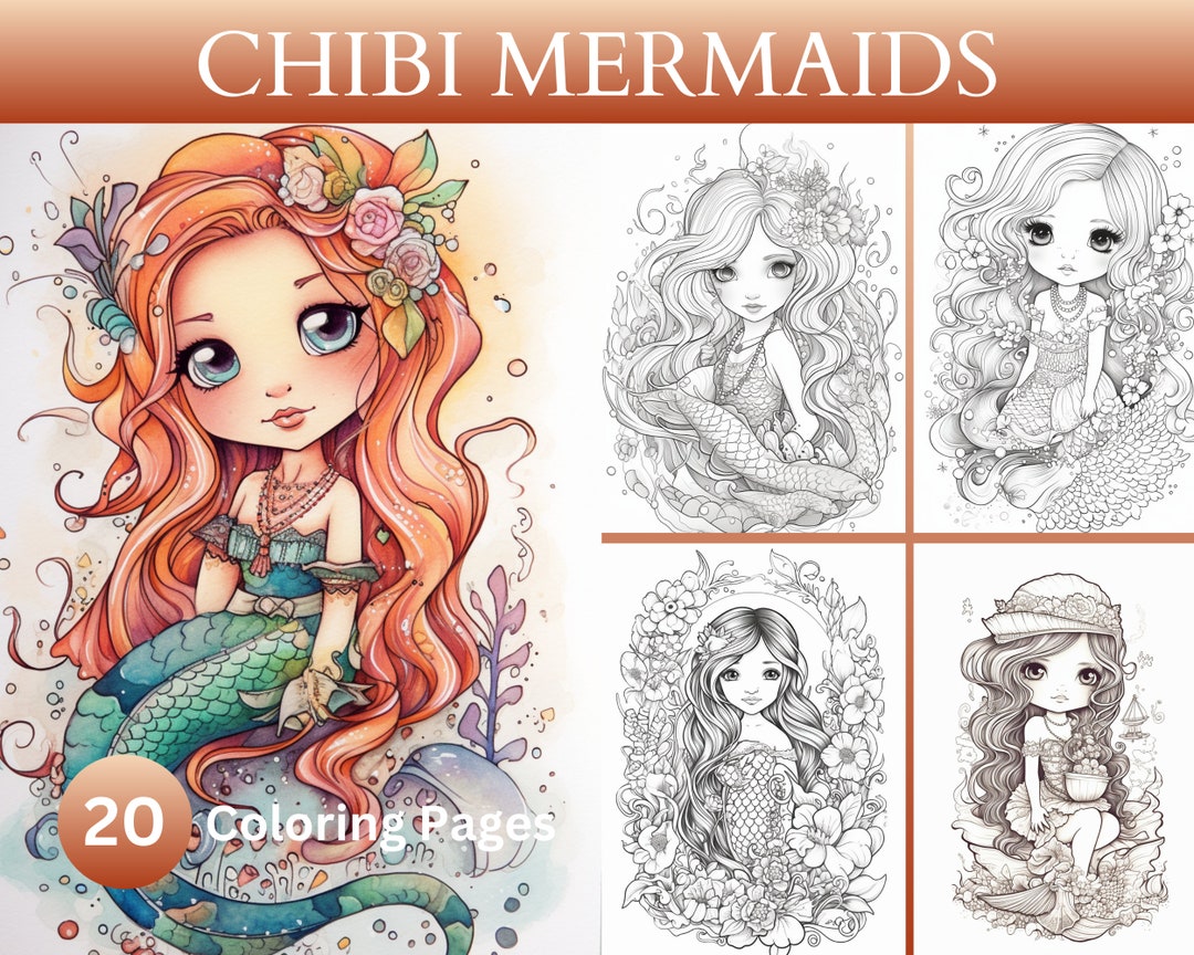 20 Chibi Mermaids Coloring Book, Fantasy, Ocean, Sea Creatures ...