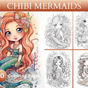 20 Chibi Mermaids Coloring Book, Fantasy, Ocean, Sea Creatures ...