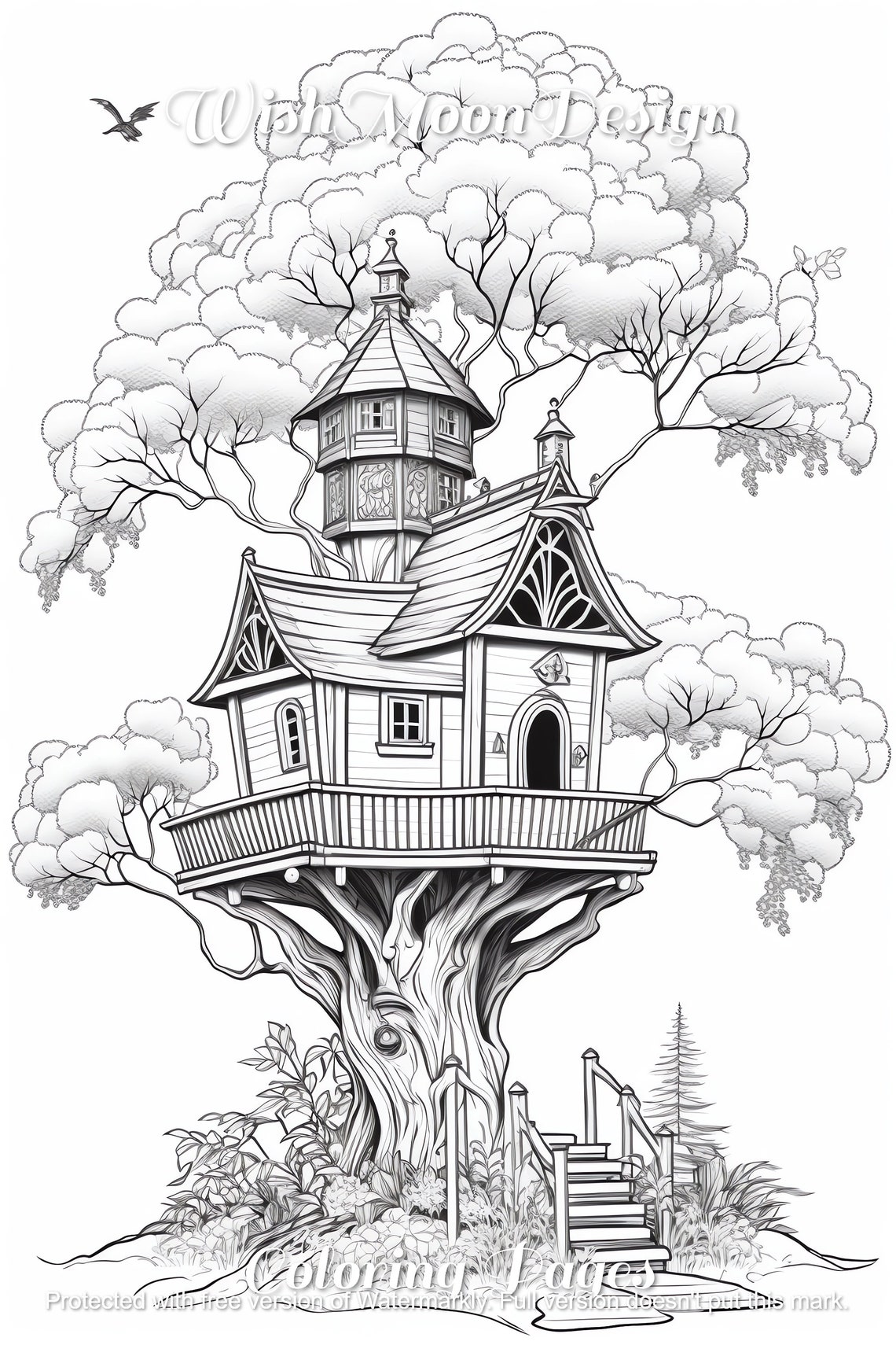 24 Fairy Tree House Coloring Pages Fairyland Fantasy - Etsy
