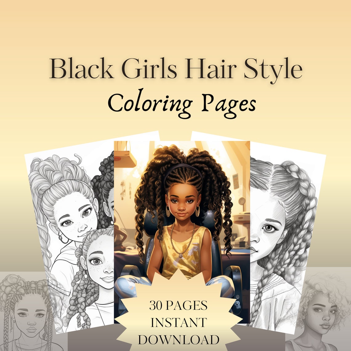 30 Black Girls Hair Style Coloring Book Afrocentric, Fantasy ...
