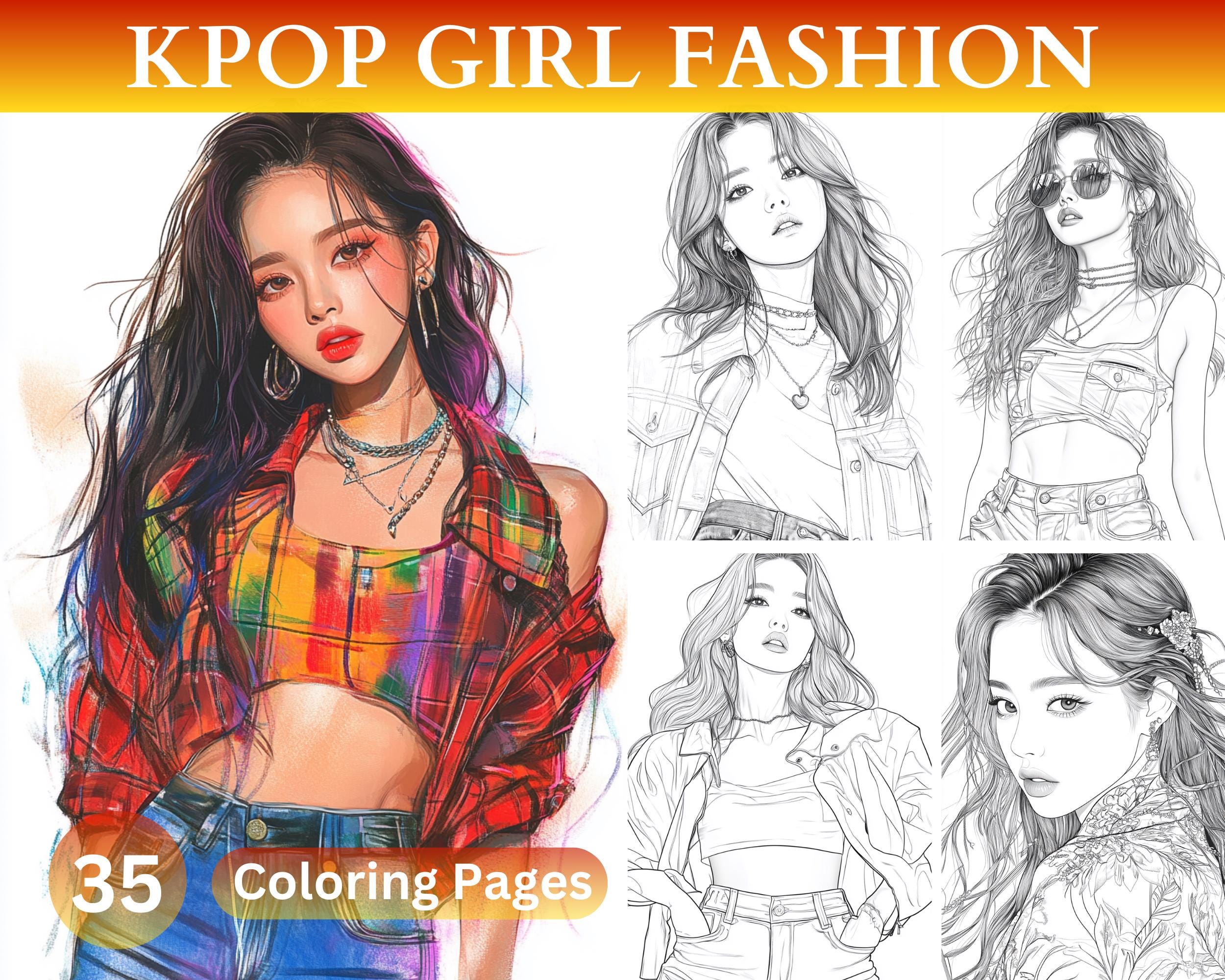 35 Coloring Pages Bundle Kpop Girl Fashion, Kpop Inspired Girl, K-pop ...