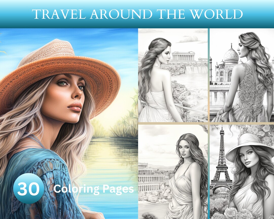 30 Travel Around the World Coloring Book - Nature Lovers, Dream ...
