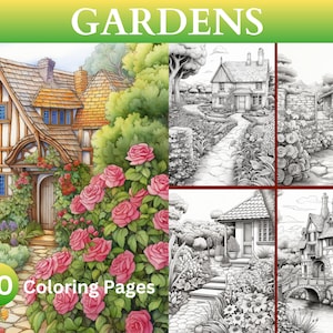 Gardens Coloring Book - Fantasy, Magical, Secret Garden, Blossoms House ...