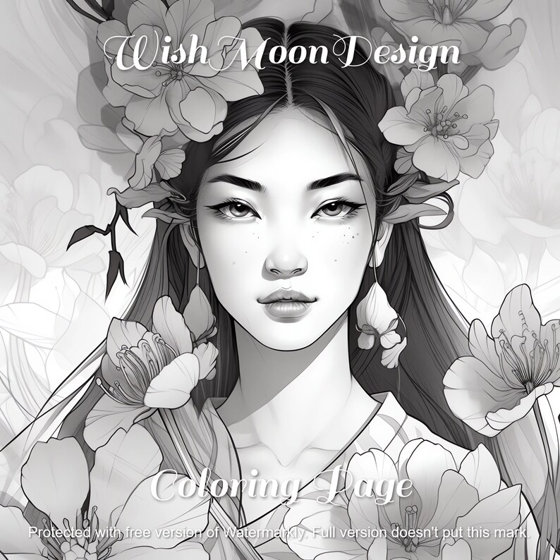 35 Asian Women Coloring Pages, Asian Girls, Florals, Fashion, Artistic ...