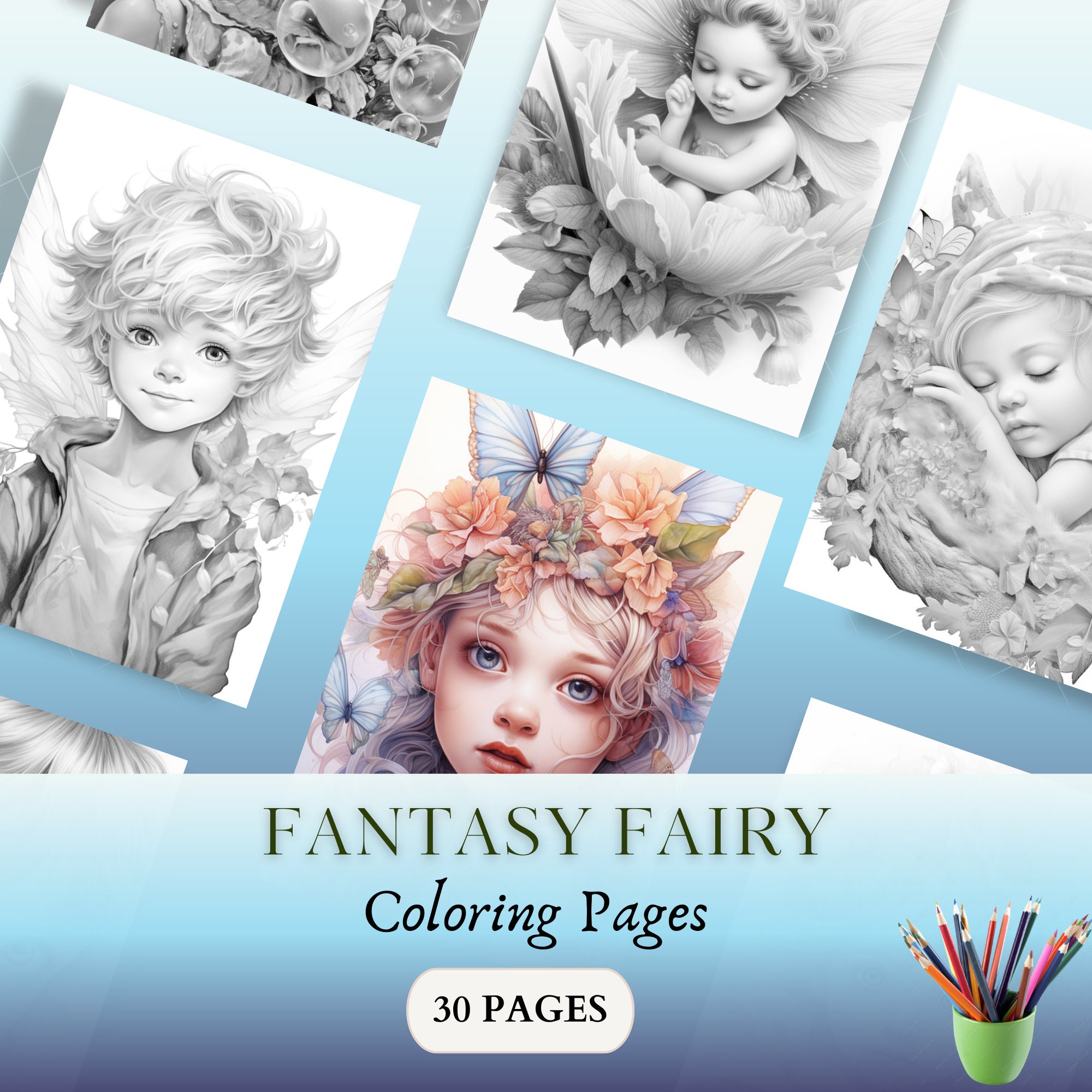 30 Fairy Baby Coloring Book, Fantasy Fairy Wings, Magical, Artistic ...