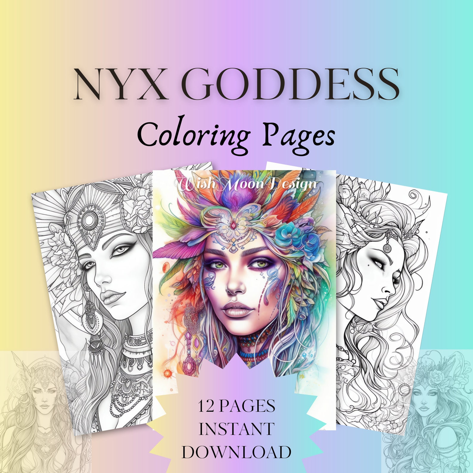 Nyx Goddess Mythological Coloring Book, Fantasy, Celestial Beauty ...