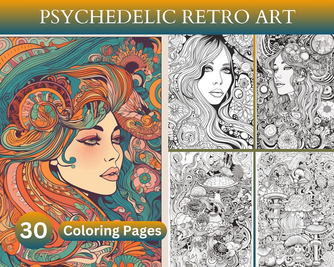 30 Psychedelic Retro Coloring Book, 1970s Stoner Hippie, Groovy ...