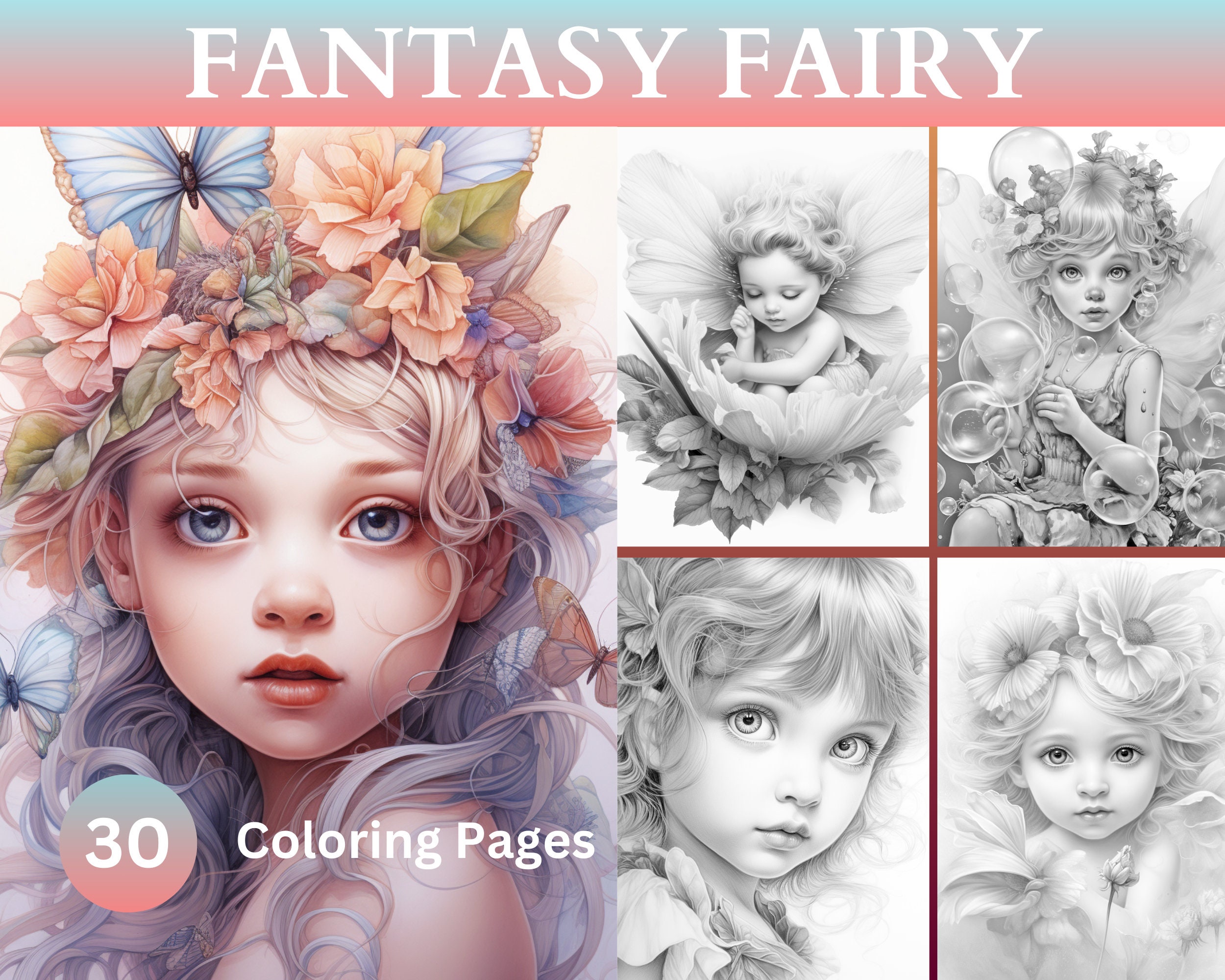 30 Fairy Baby Coloring Book, Fantasy Fairy Wings, Magical, Artistic ...