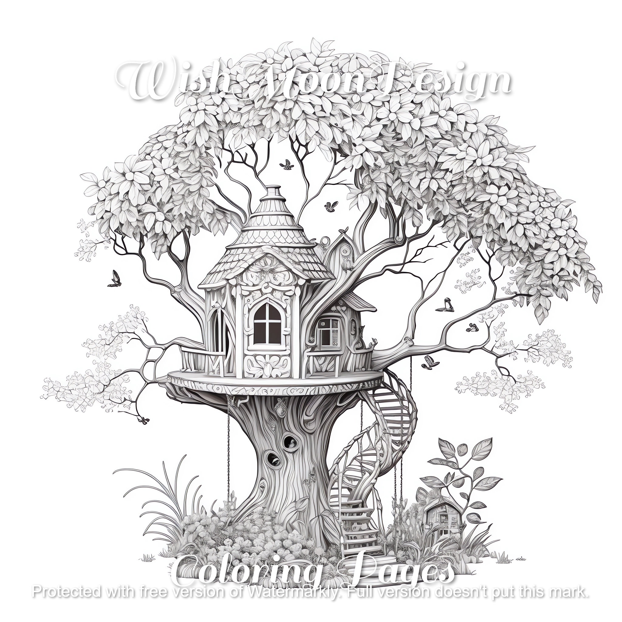 24 Fairy Tree House Coloring Pages Fairyland Fantasy - Etsy