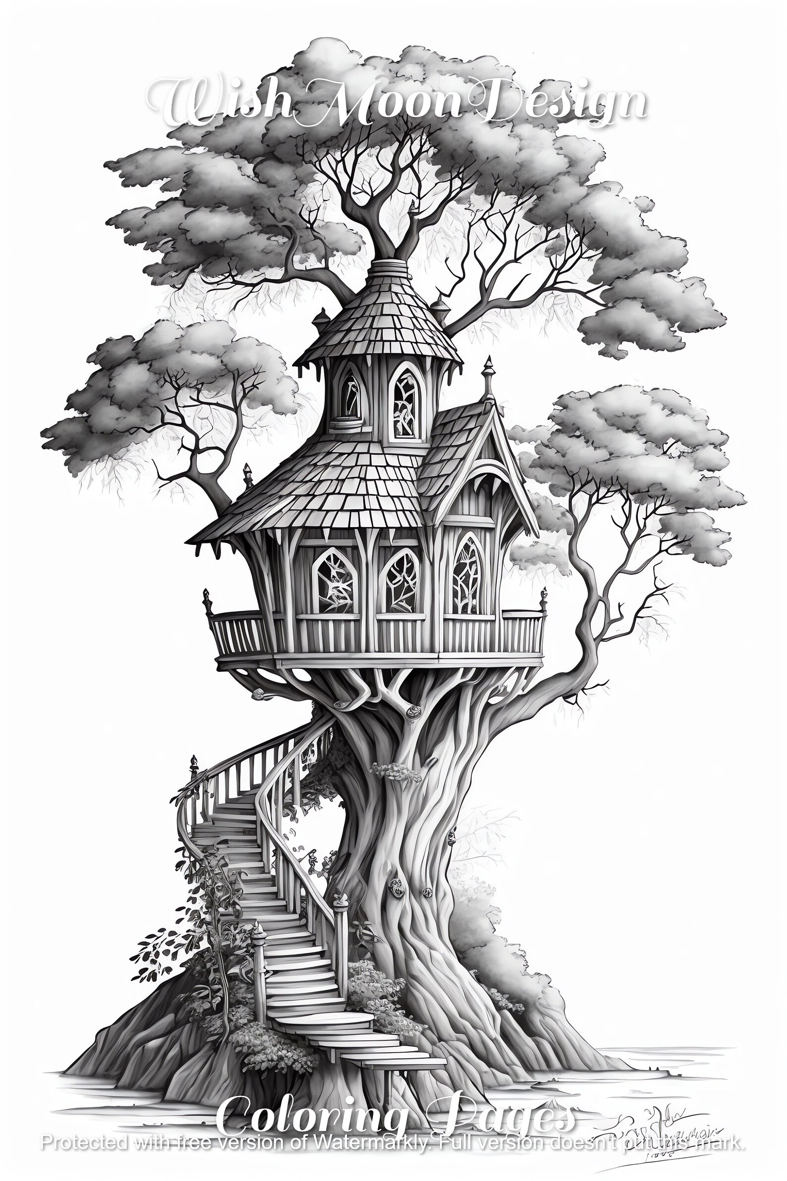 24 Fairy Tree House Coloring Pages Fairyland Fantasy - Etsy