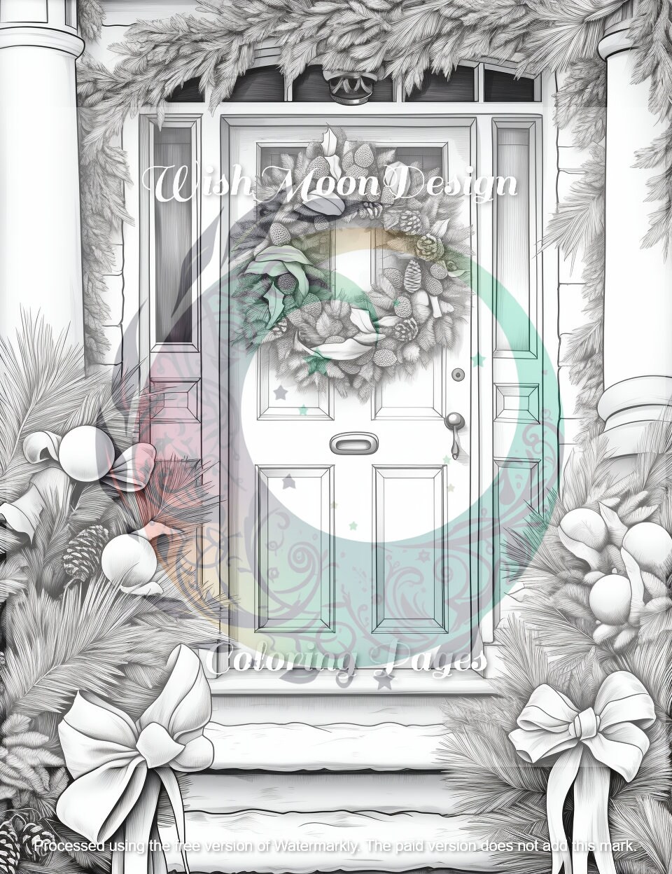 20 Christmas Scenes Coloring Book, Fantasy Xmas Cottage, Christmas Tree ...