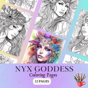 Nyx Goddess Mythological Coloring Book, Fantasy, Celestial Beauty ...