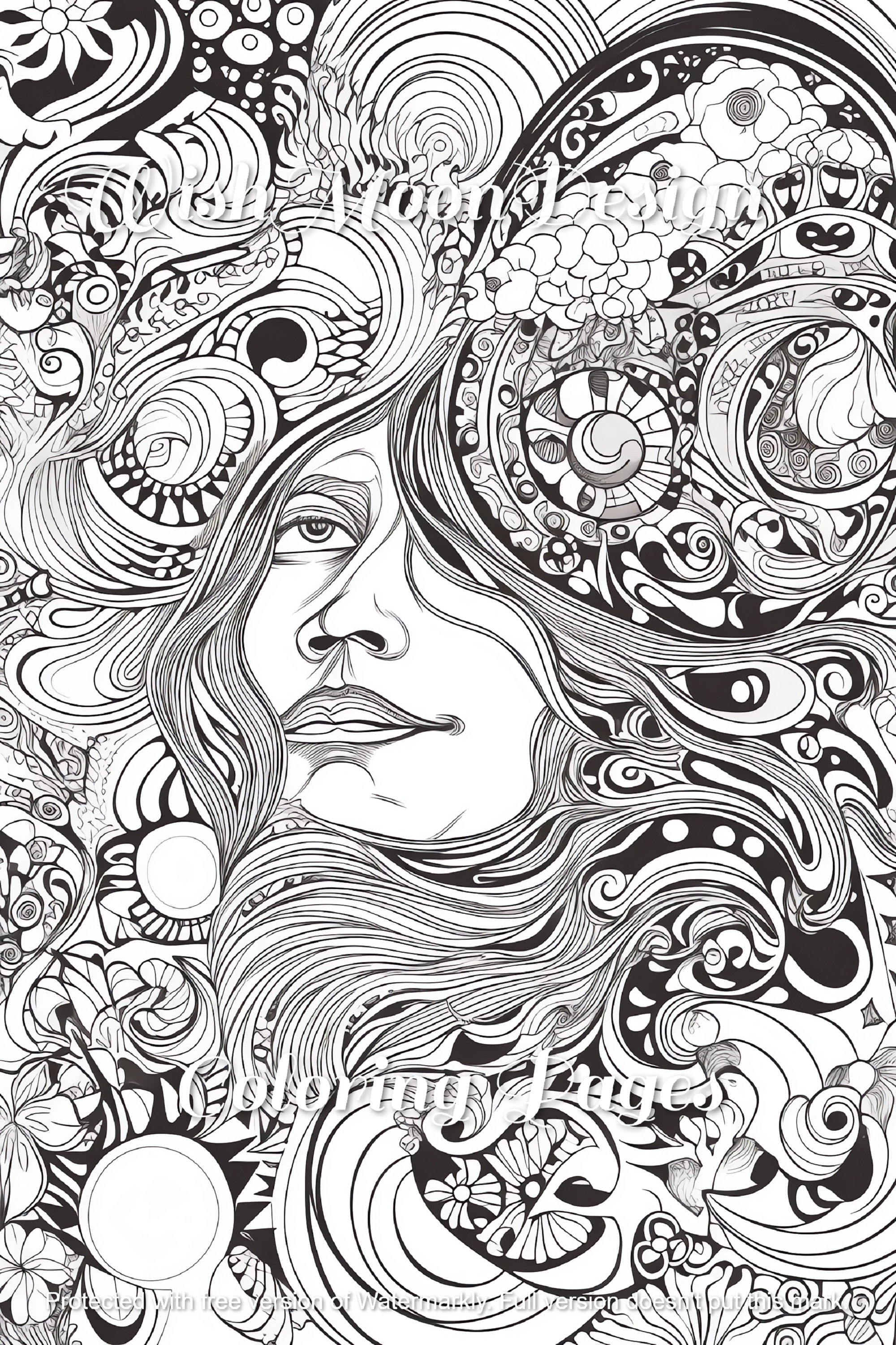 30 Psychedelic Retro Coloring Book, 1970s Stoner Hippie, Groovy ...