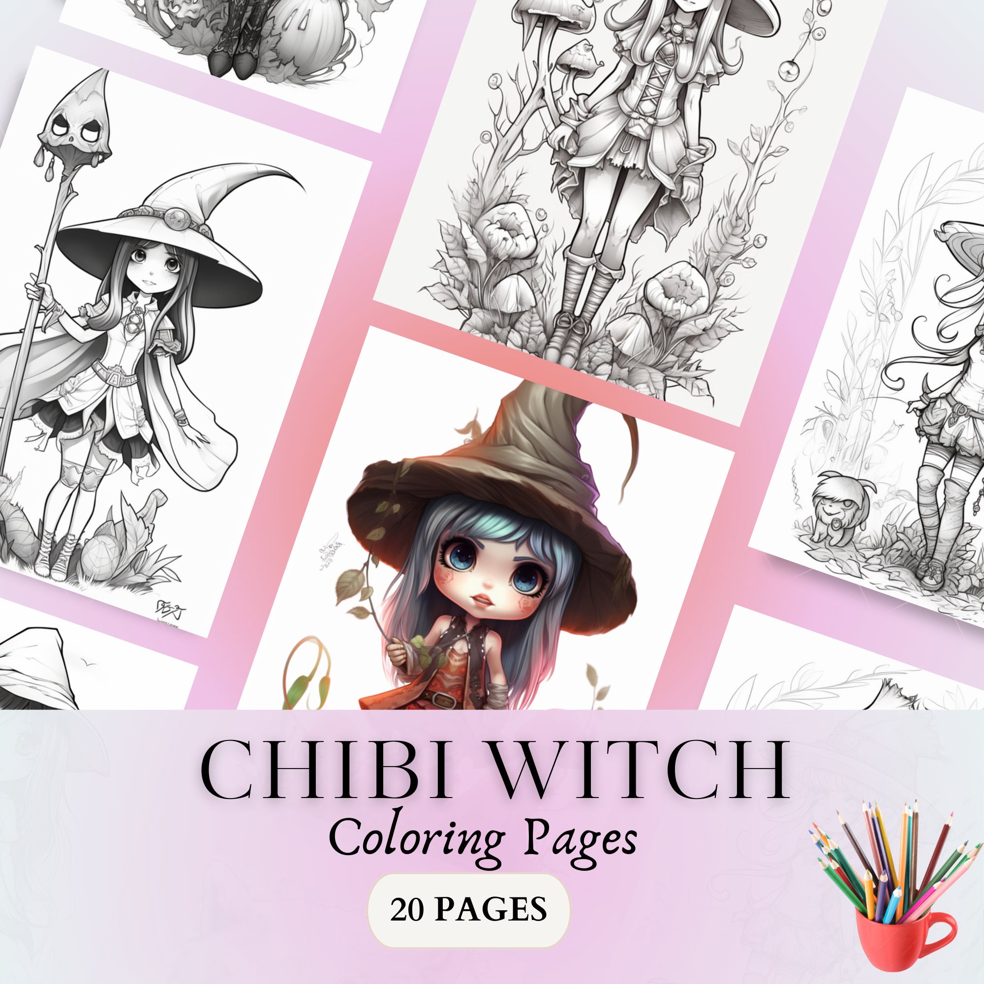 20 Chibi Witch Coloring Pages, Witches Hat, Spooky, Fantasy, Halloween ...