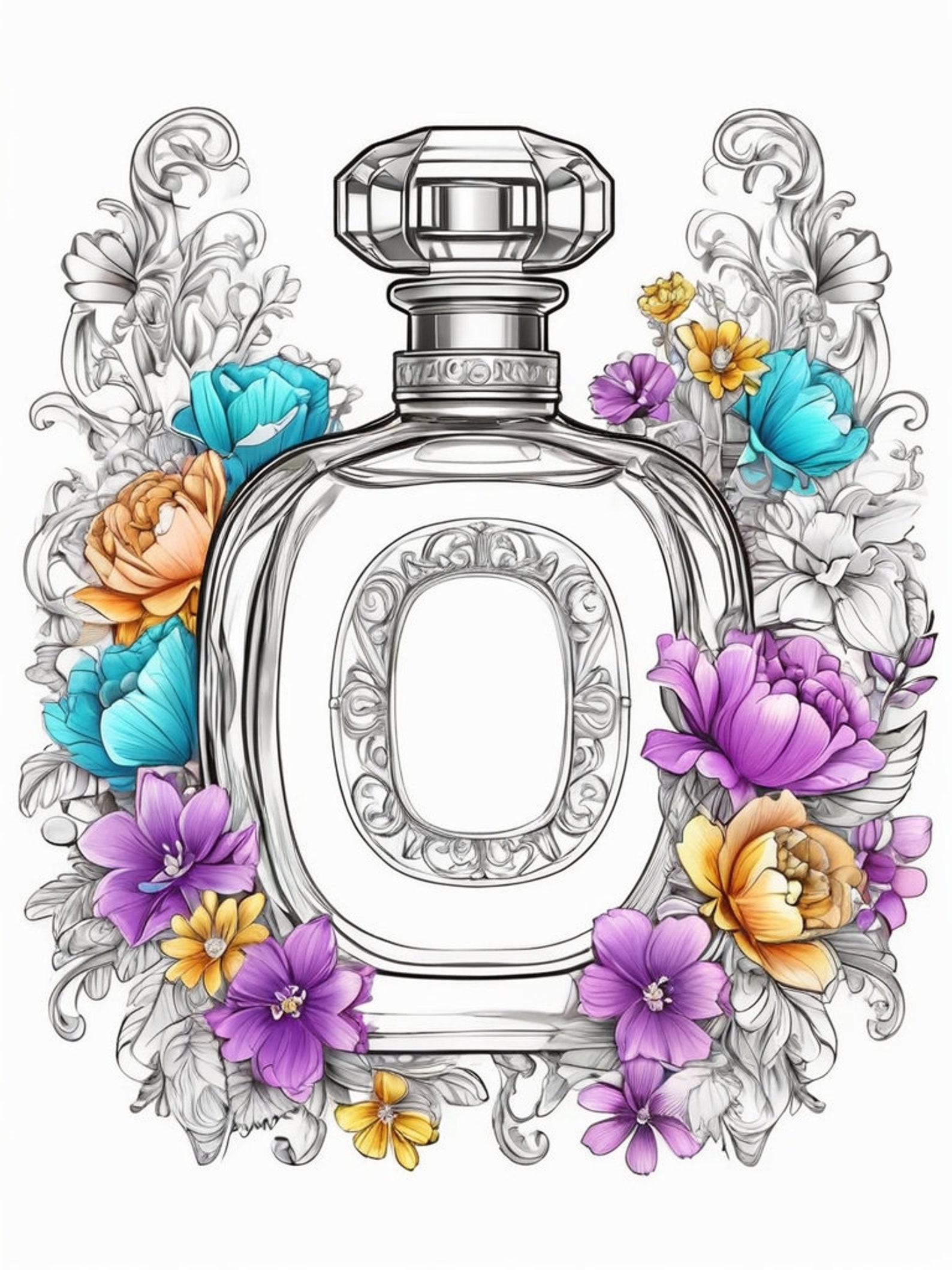 90 Perfume Bottles Coloring Book, Blooms & Scents, Adults/kids Coloring ...