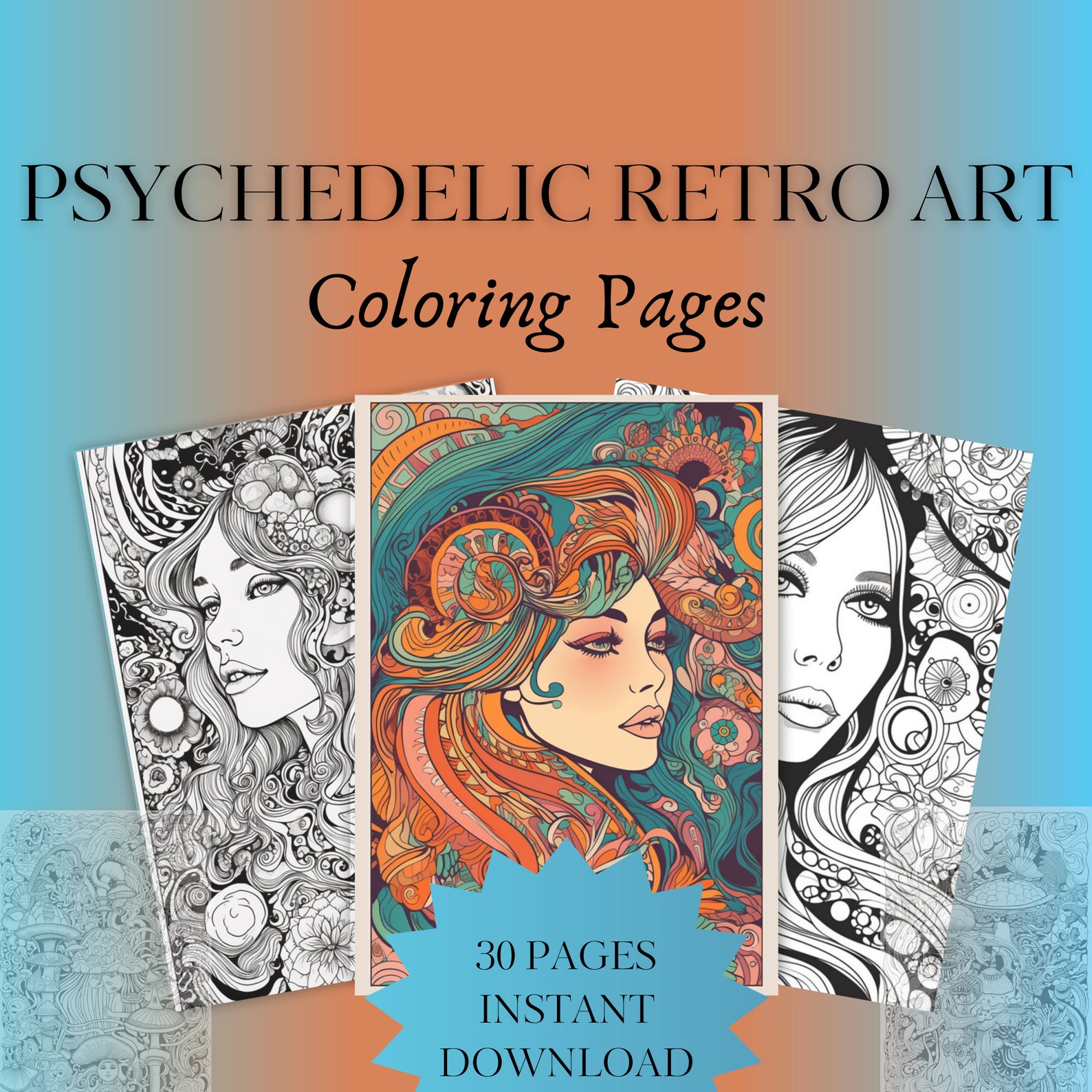 30 Psychedelic Retro Coloring Book, 1970s Stoner Hippie, Groovy ...
