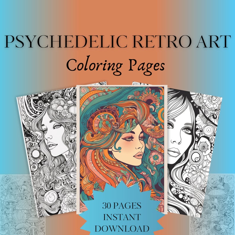 30 Psychedelic Retro Coloring Book, 1970s Stoner Hippie, Groovy ...