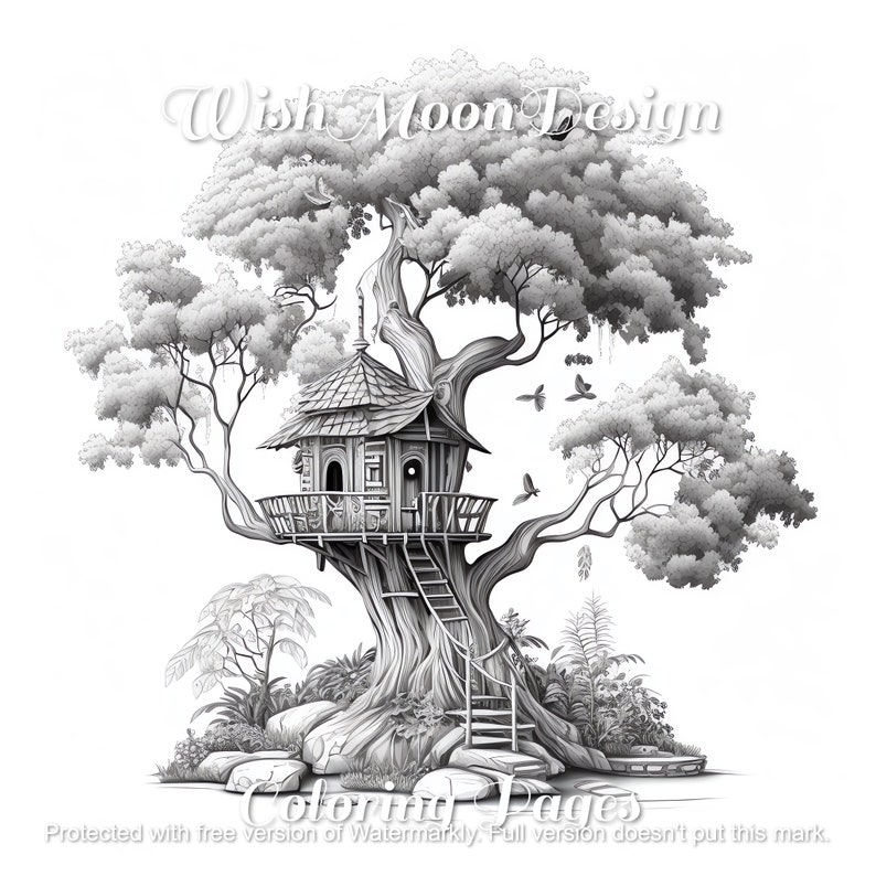 24 Fairy Tree House Coloring Pages Fairyland Fantasy - Etsy
