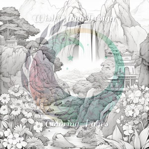 20 Magical Waterfalls Coloring Book, Forest River, Animals, Fantasy ...
