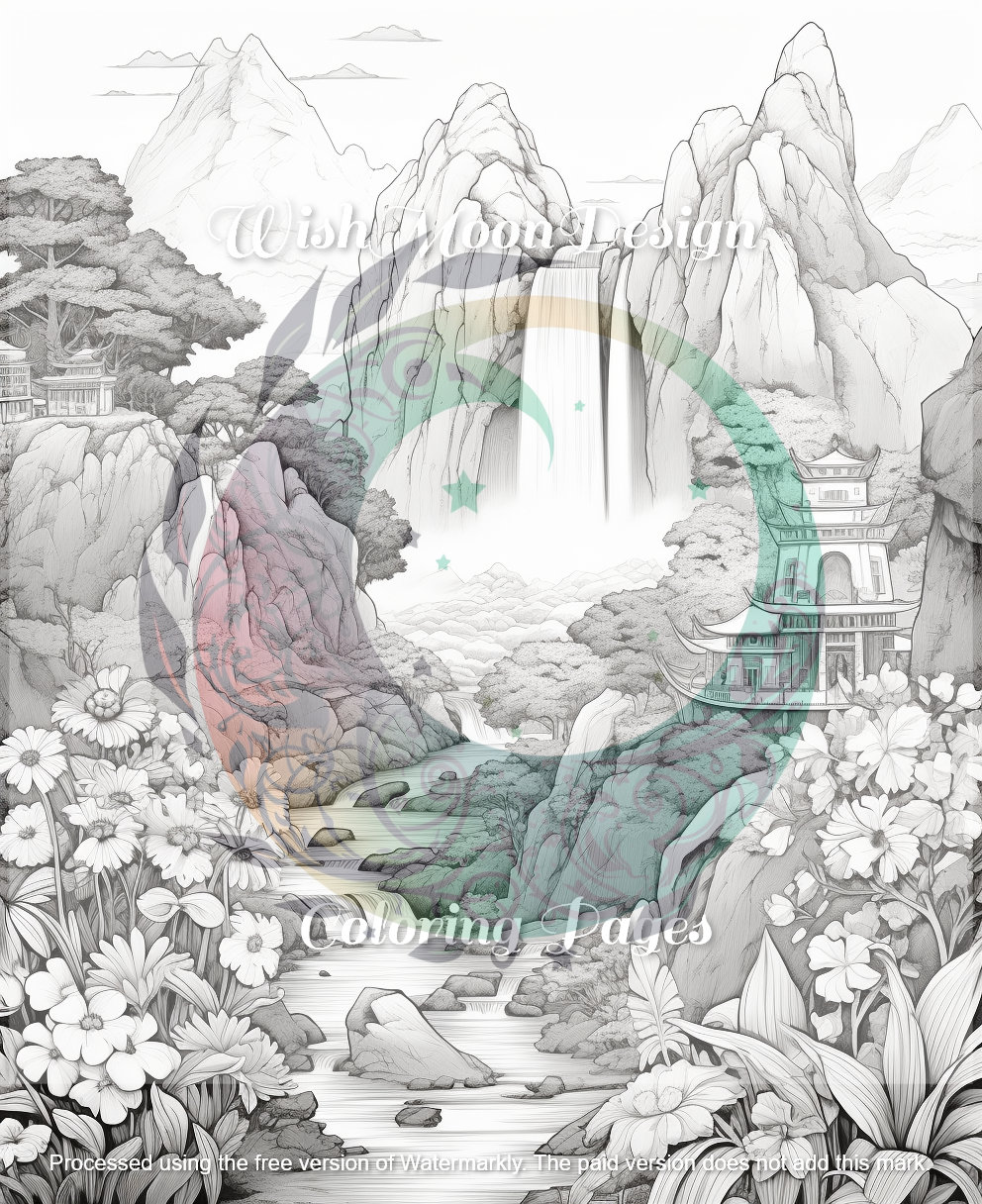 20 Magical Waterfalls Coloring Book, Forest River, Animals, Fantasy ...