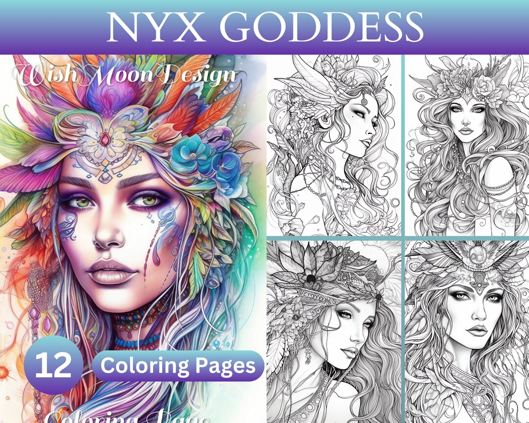 Nyx Goddess Mythological Coloring Book, Fantasy, Celestial Beauty ...