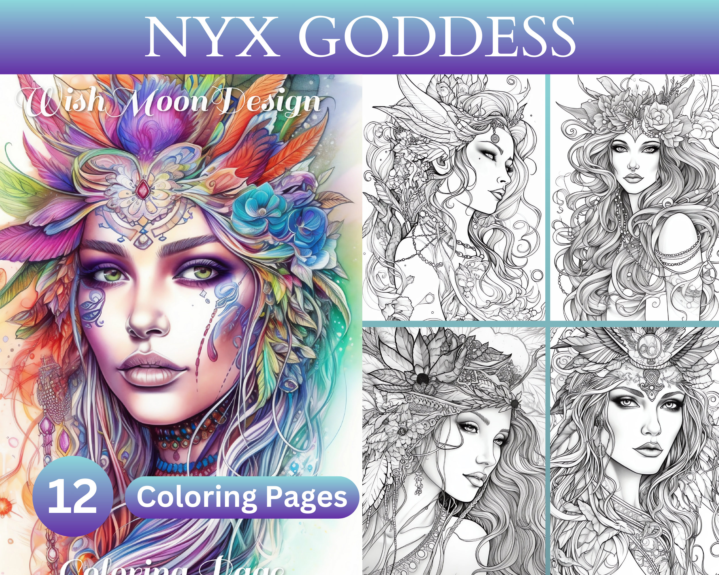 Nyx Goddess Mythological Coloring Book, Fantasy, Celestial Beauty ...