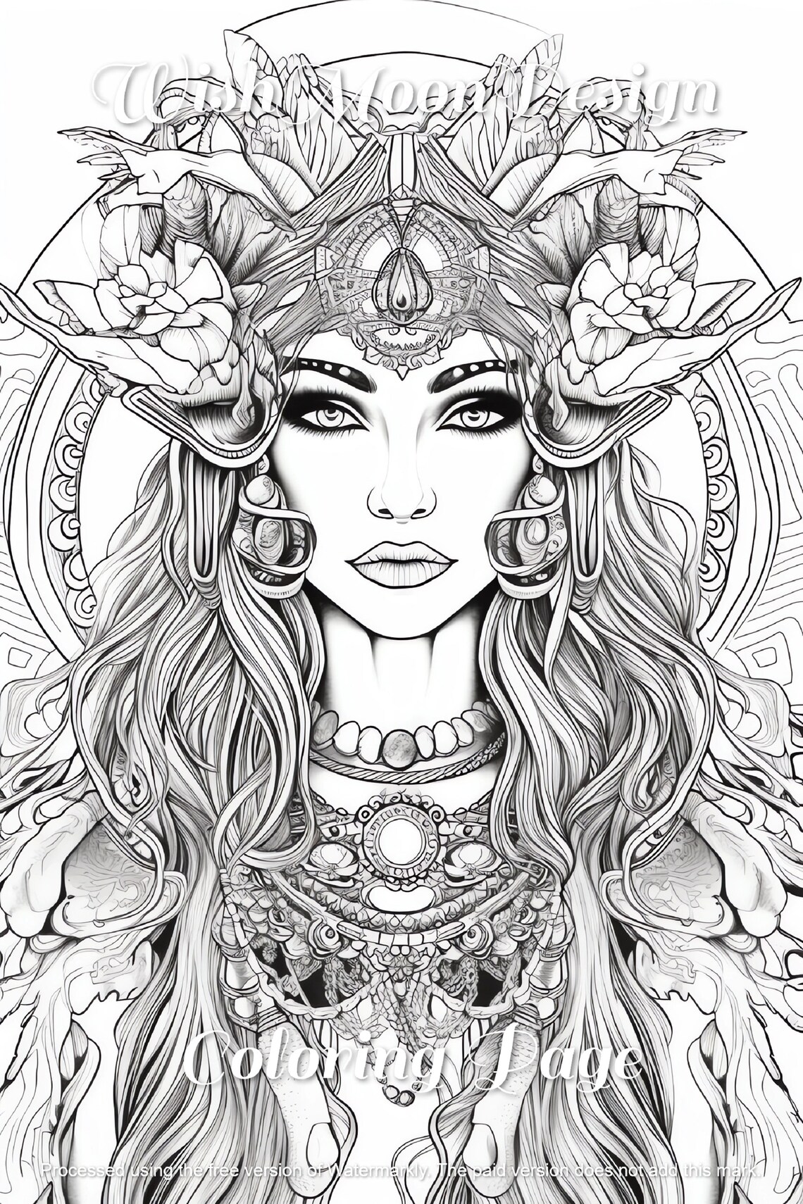 Nyx Goddess Mythological Coloring Book, Fantasy, Celestial Beauty, Digital Art, Adult Coloring ...