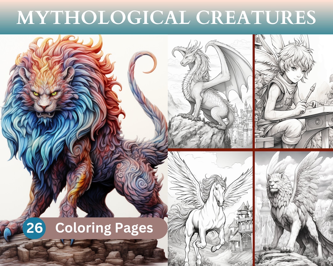 26 Mythological Creatures Coloring Book, Mythical, Fantasy, Folklore ...