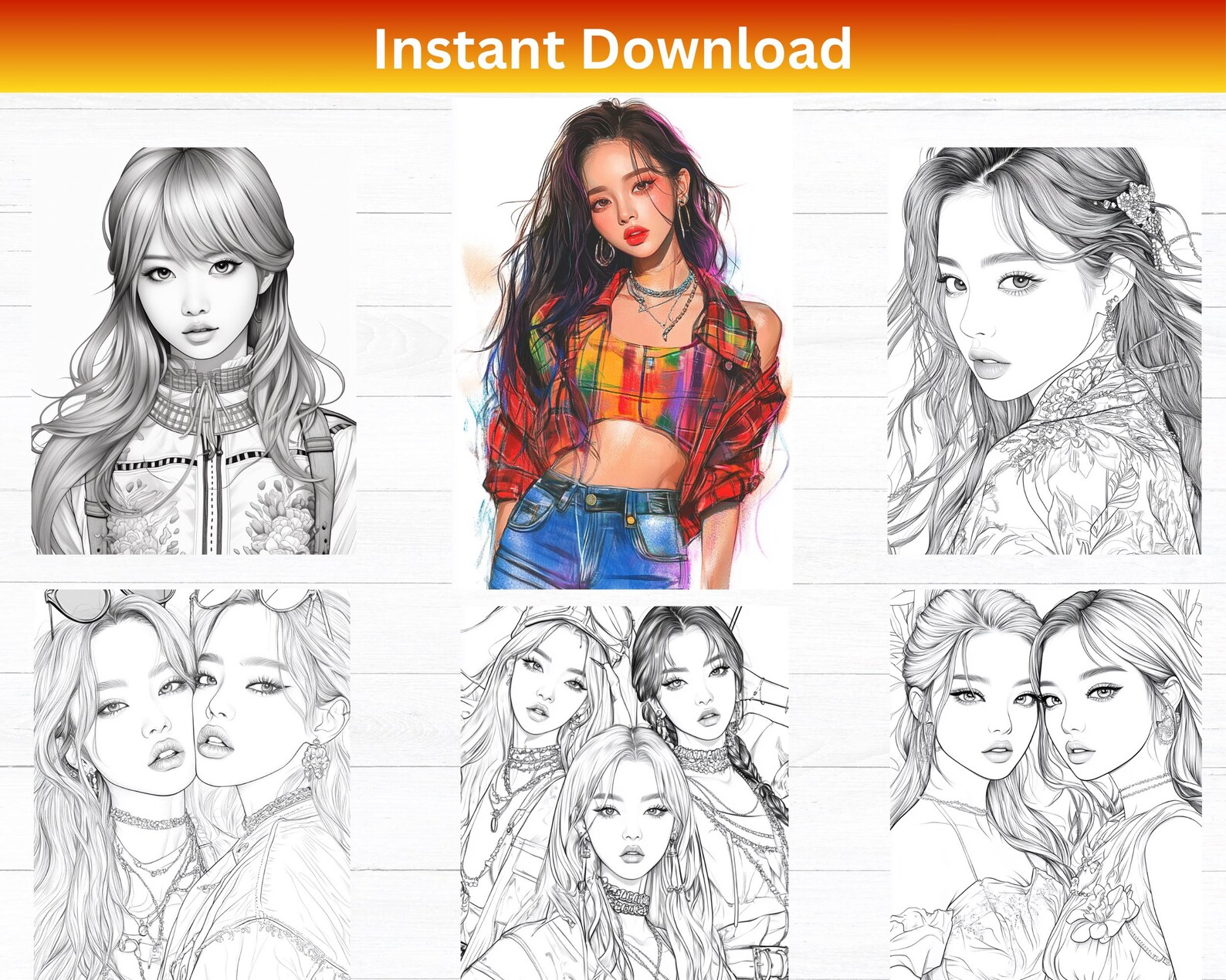 35 Coloring Pages Bundle Kpop Girl Fashion, Kpop Inspired Girl, K-pop ...