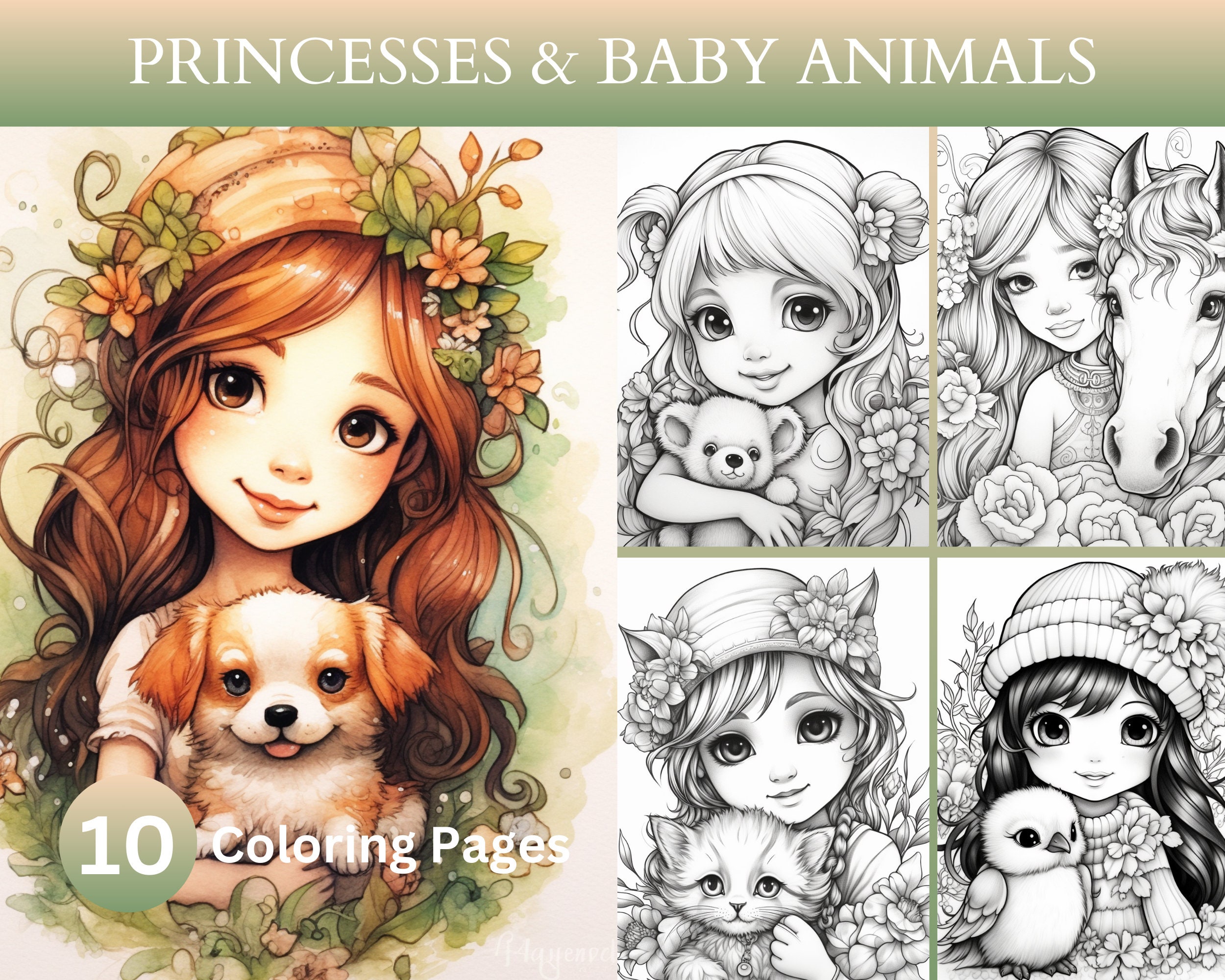 10 Princesses & Baby Animals Coloring Pages, Pet Care, Fantasy ...