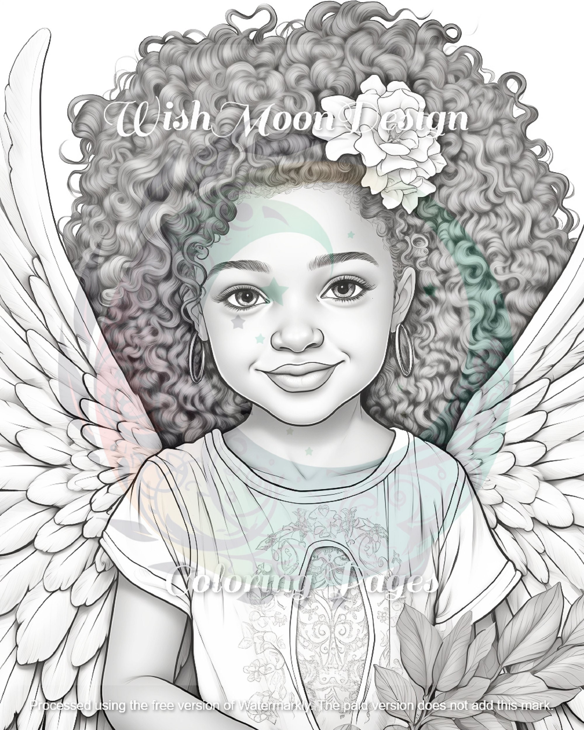 30 Black Angles Coloring Pages, Afrocentric, Celestial, Fantasy, Fairy ...