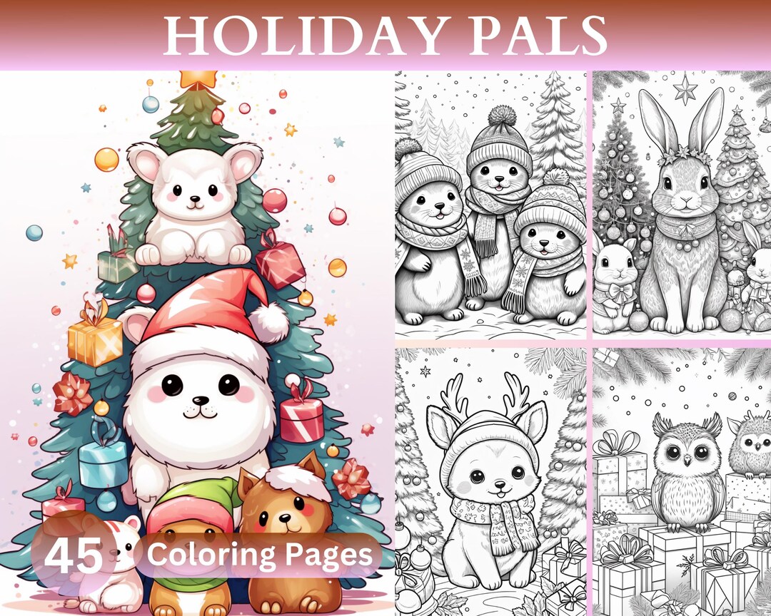 45 Cute & Cozy Holiday Coloring Pages, Christmas Animals Coloring Book ...