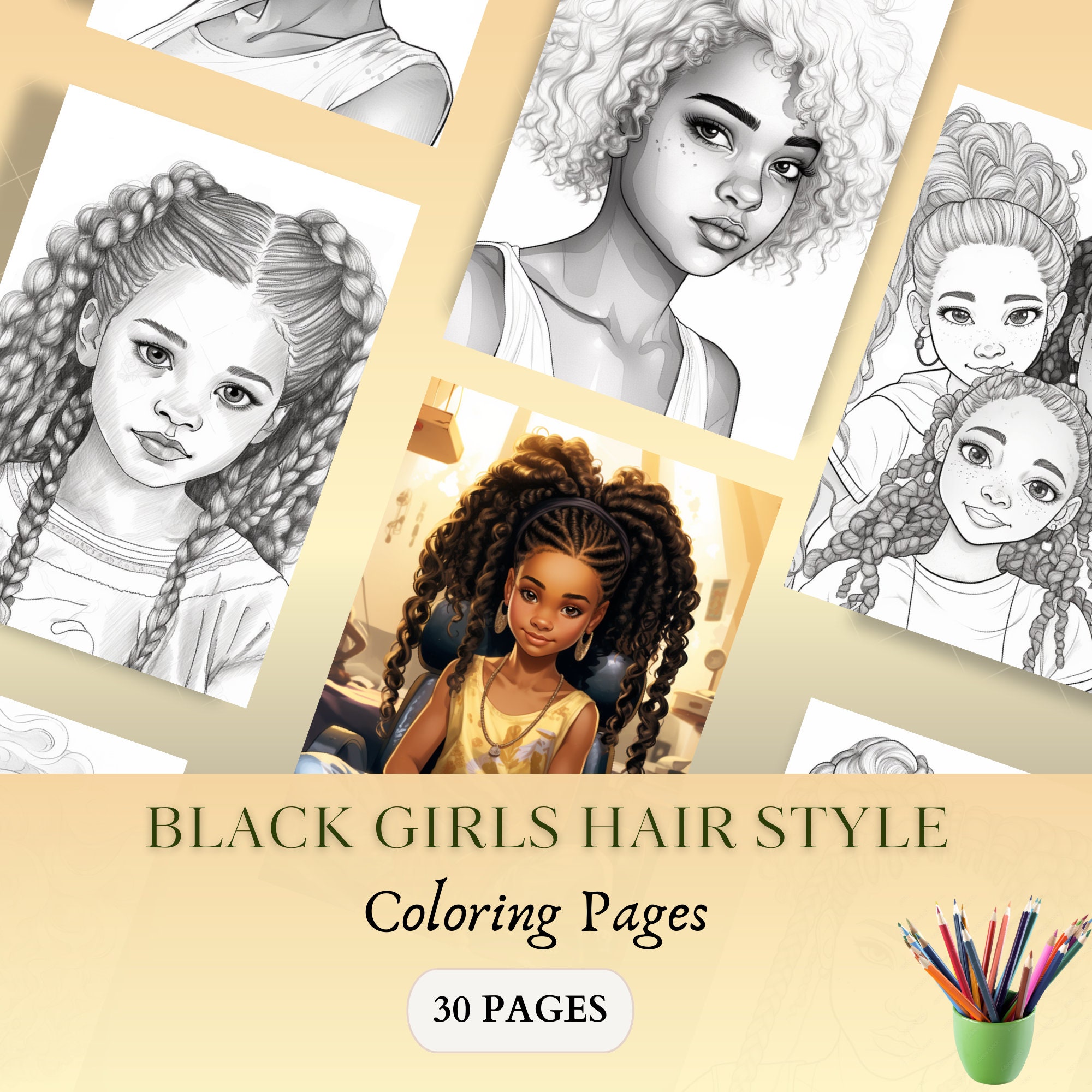 30 Black Girls Hair Style Coloring Book - Afrocentric, Fantasy ...