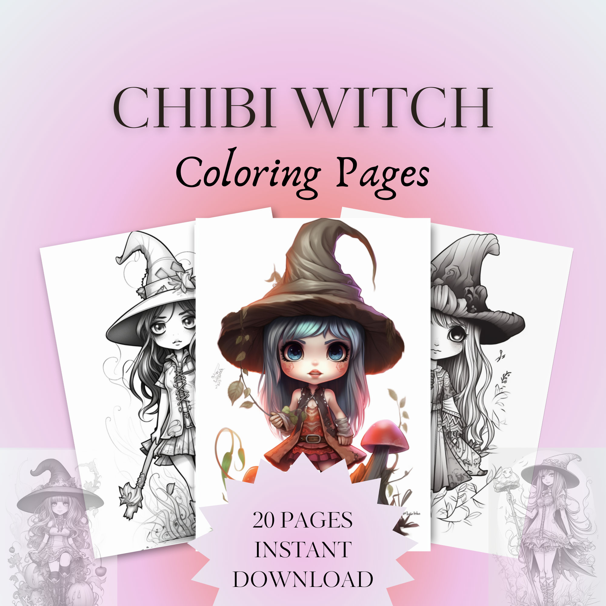 20 Chibi Witch Coloring Pages, Witches Hat, Spooky, Fantasy, Halloween ...