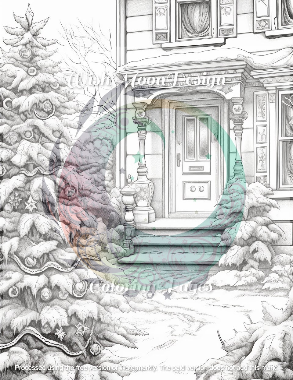 20 Christmas Scenes Coloring Book, Fantasy Xmas Cottage, Christmas Tree ...