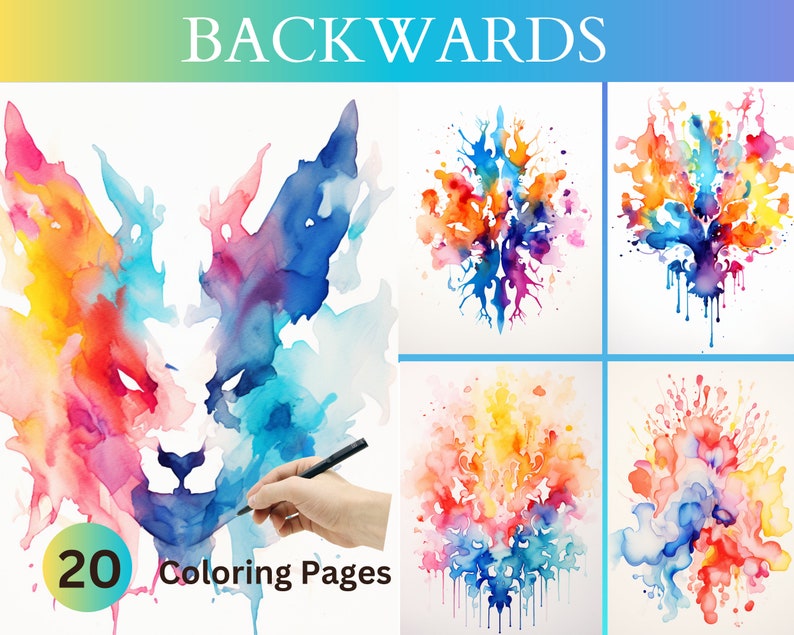 20 Backwards Coloring Book - Reverse Coloring Pages, Watercolor ...