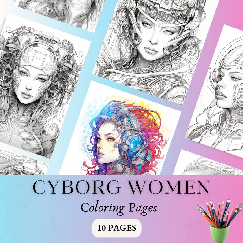 10 Cyborg Women Coloring Pages Synthetic Female Sci-fi Art - Etsy