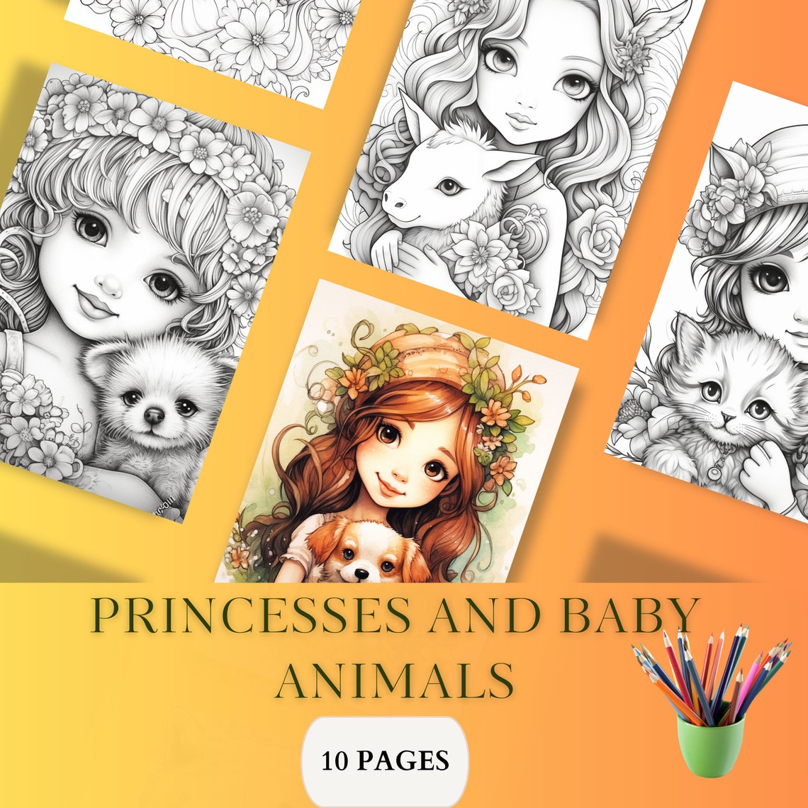 10 Princesses & Baby Animals Coloring Pages, Pet Care, Fantasy ...